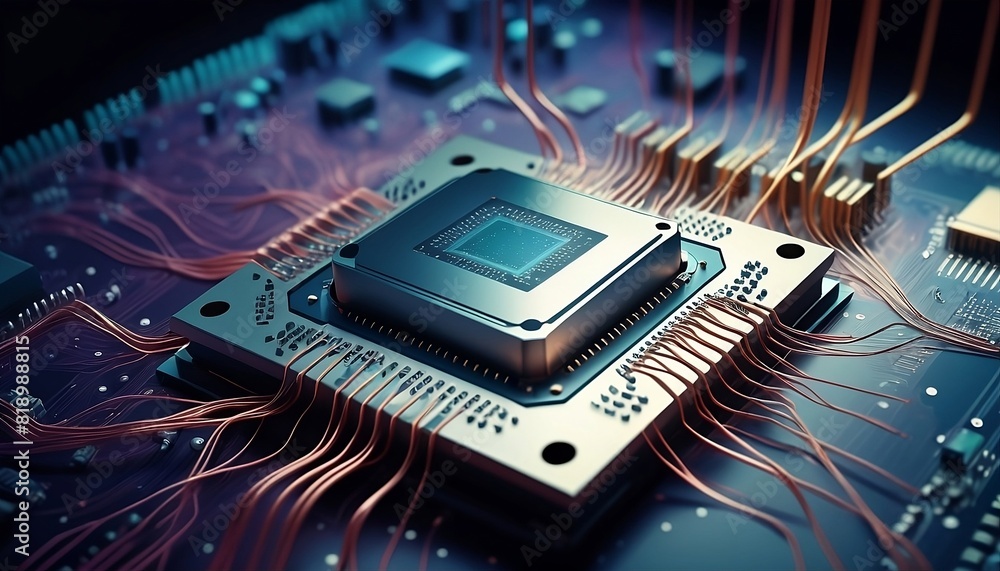 Abstract technology background of a quantum computing system with processor and electronic ...