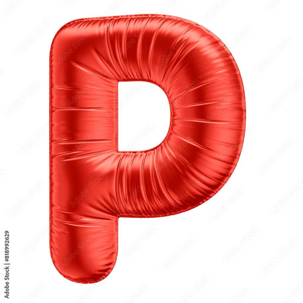 3D Alphabet Letter P in Red Balloon Shape with Transparent Background ...