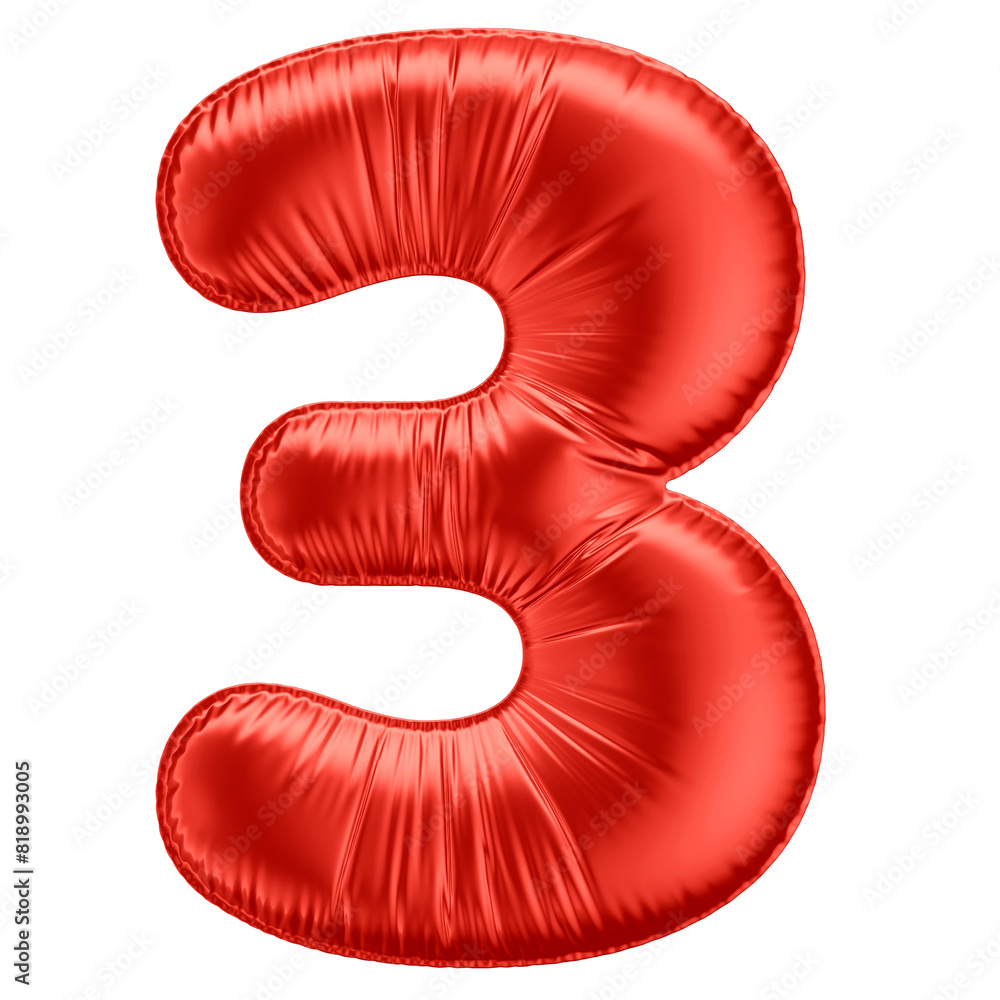 3D Number 3 in Red Balloon Shape with Transparent Background Stock ...