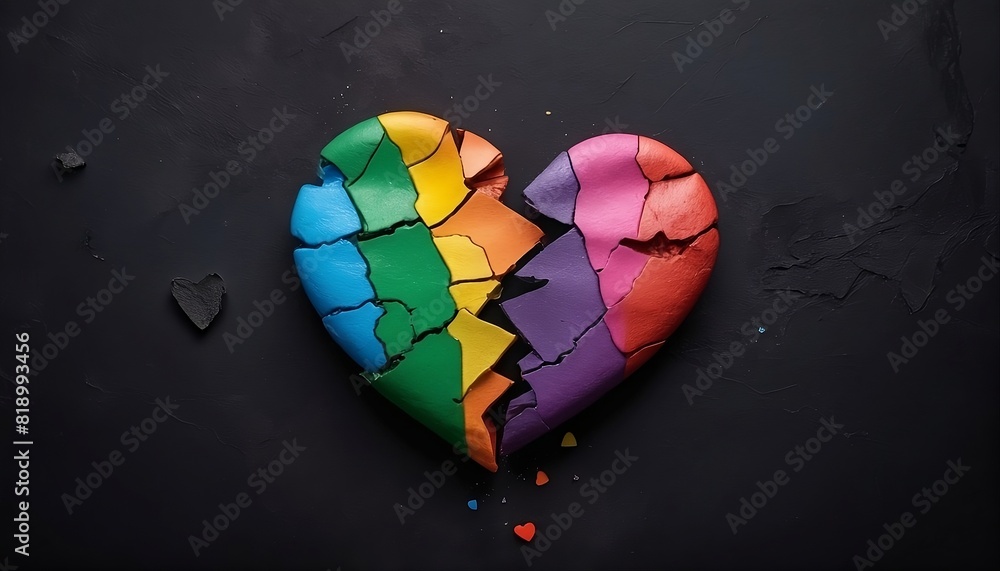 top view rainbow broken heart on dark background , banner, wallpaper ...