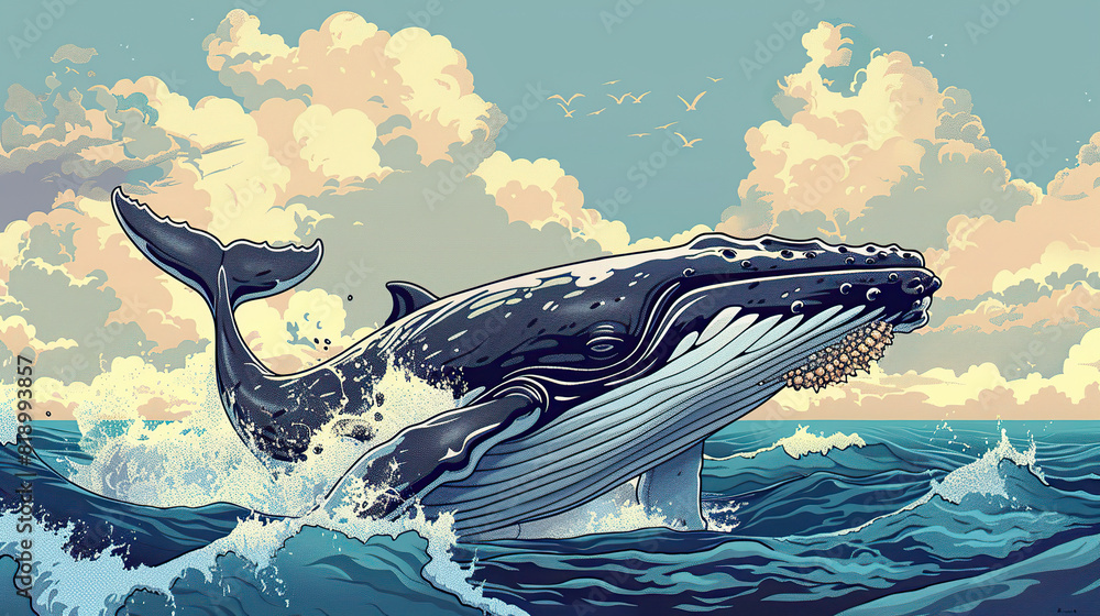 flying whale, comic style, drawn, illustration, whimsical, fantasy ...