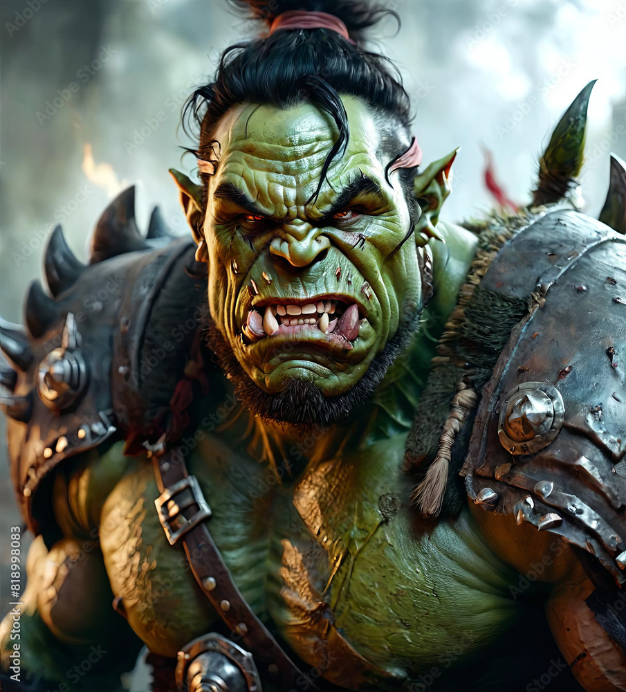 Vintage-Inspired Half-Orc Fighter Portrait in Dynamic Action Gen AI ...