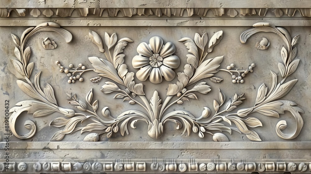 ornate plaster texture with decorative floral relief in classical style ...