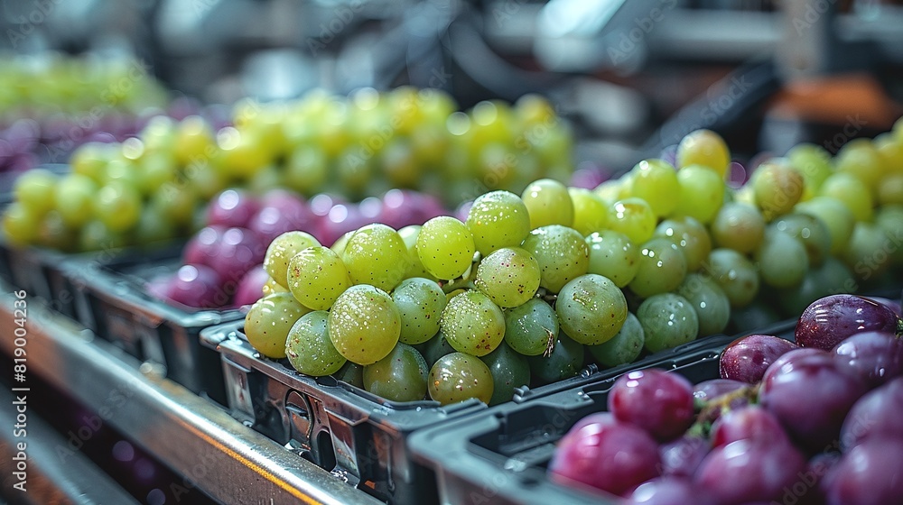Pink Green grapes in containers at a supermarket with cost saving ...
