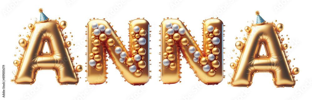 Anna Letters - Golden Balloon, 3D - Isolated on Transparent or White ...