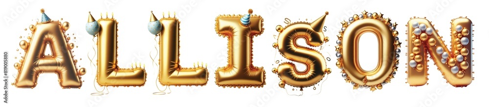 ALLISON Letters - Golden Balloon, 3D - Isolated on Transparent or White ...