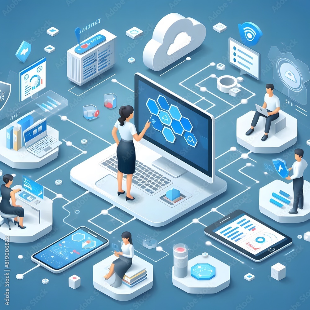 Ai Generate Of Isometric Human Interaction With Technology And Data 7596
