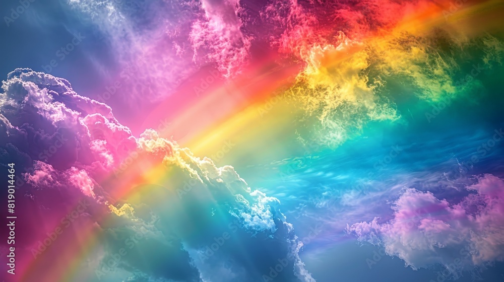 Visualize the ethereal beauty of a rainbow, arcing gracefully across ...