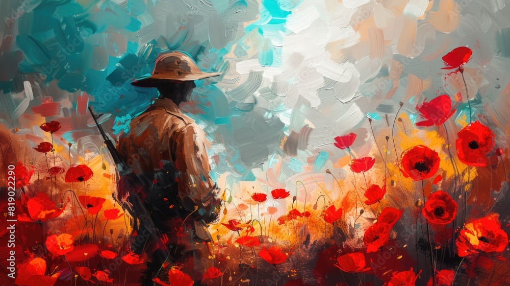 Abstract painting illustration Colorful art style of a soldier in a red ...