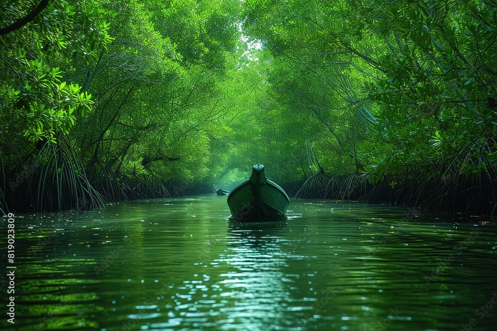 Mangrove Forest Boat Tour A boat tour through a lush mangrove forest ...