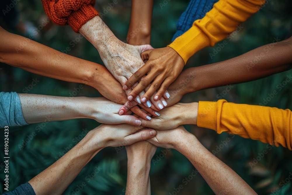 Multiracial People Stacking Their Hands Together In Unity And Support ...