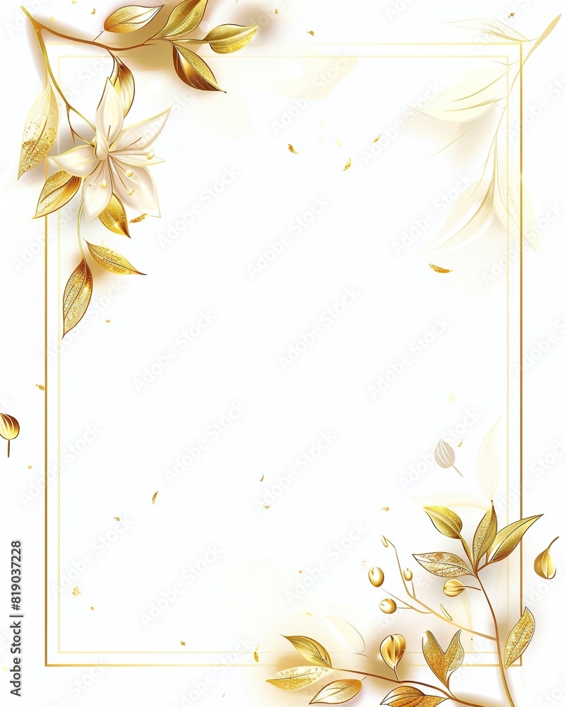 Chic Double-Line Gold Border on White Canvas, Upscale Rectangular Frame ...