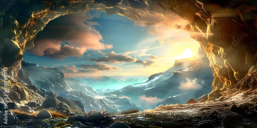 Fantasy cave scene in a mountain setting perfect for digital art ...