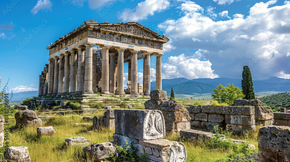 Tranquil environment remnants of an ancient Greek temple amidst the ...
