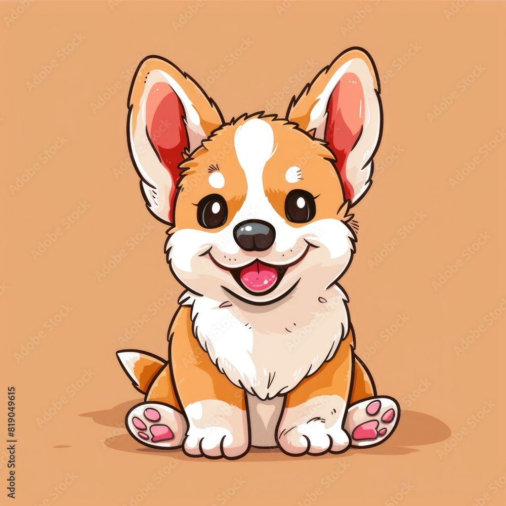 Cute illustration with a corgi puppy. Cartoon happy little drawn ...