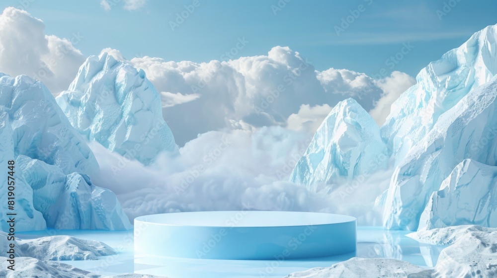 Ice podium background snow winter product platform cold mountain 3D ...