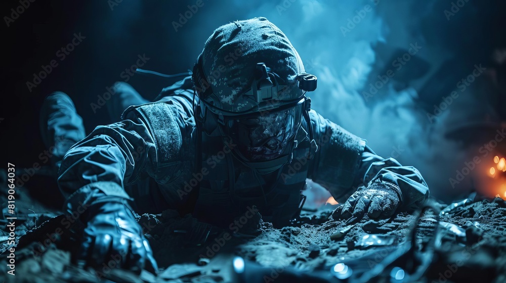 combat scene soldier injured, combat medic try to safe his live ...