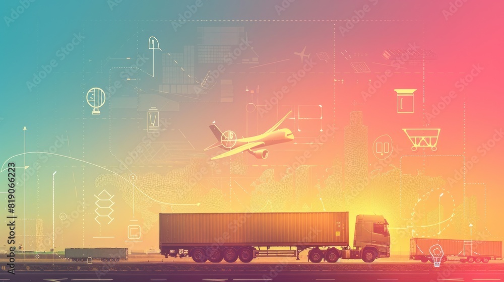 Foto de Soft gradient background with a subtle outline of logistics ...