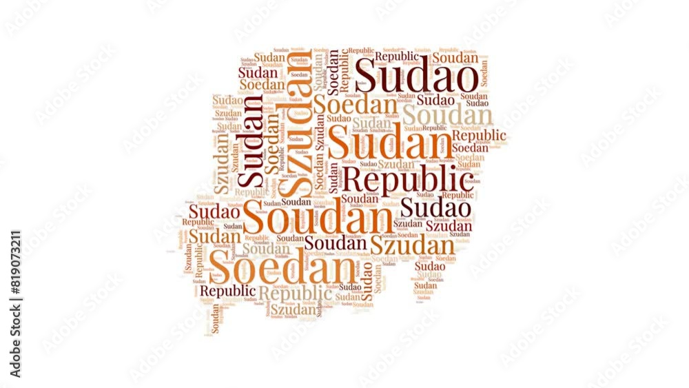 Sudan shape words animation. Sudan boundary filled with country names ...