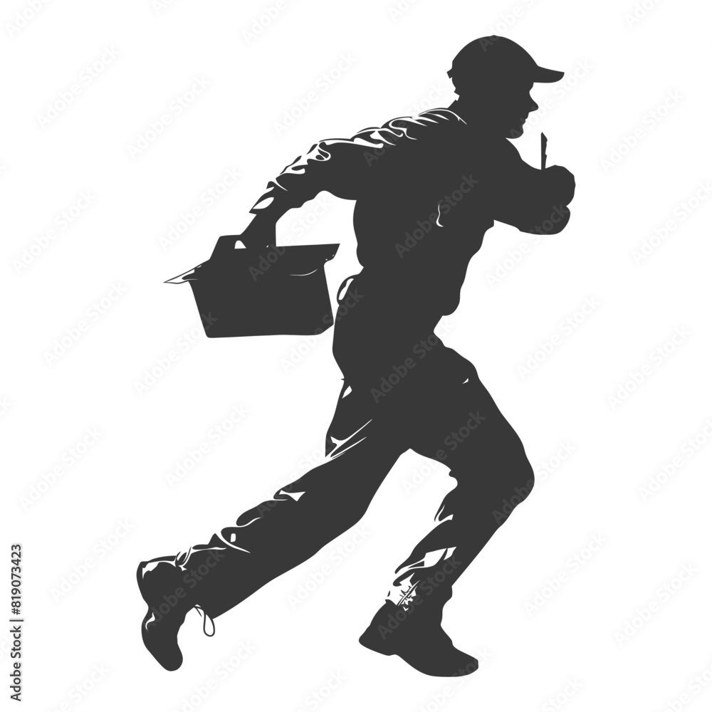 silhouette Mailman in action full body black color only Stock Vector ...