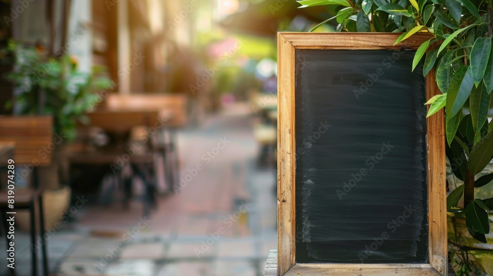 Empty menu board in front of the entrance restaurant or coffee cafe ...