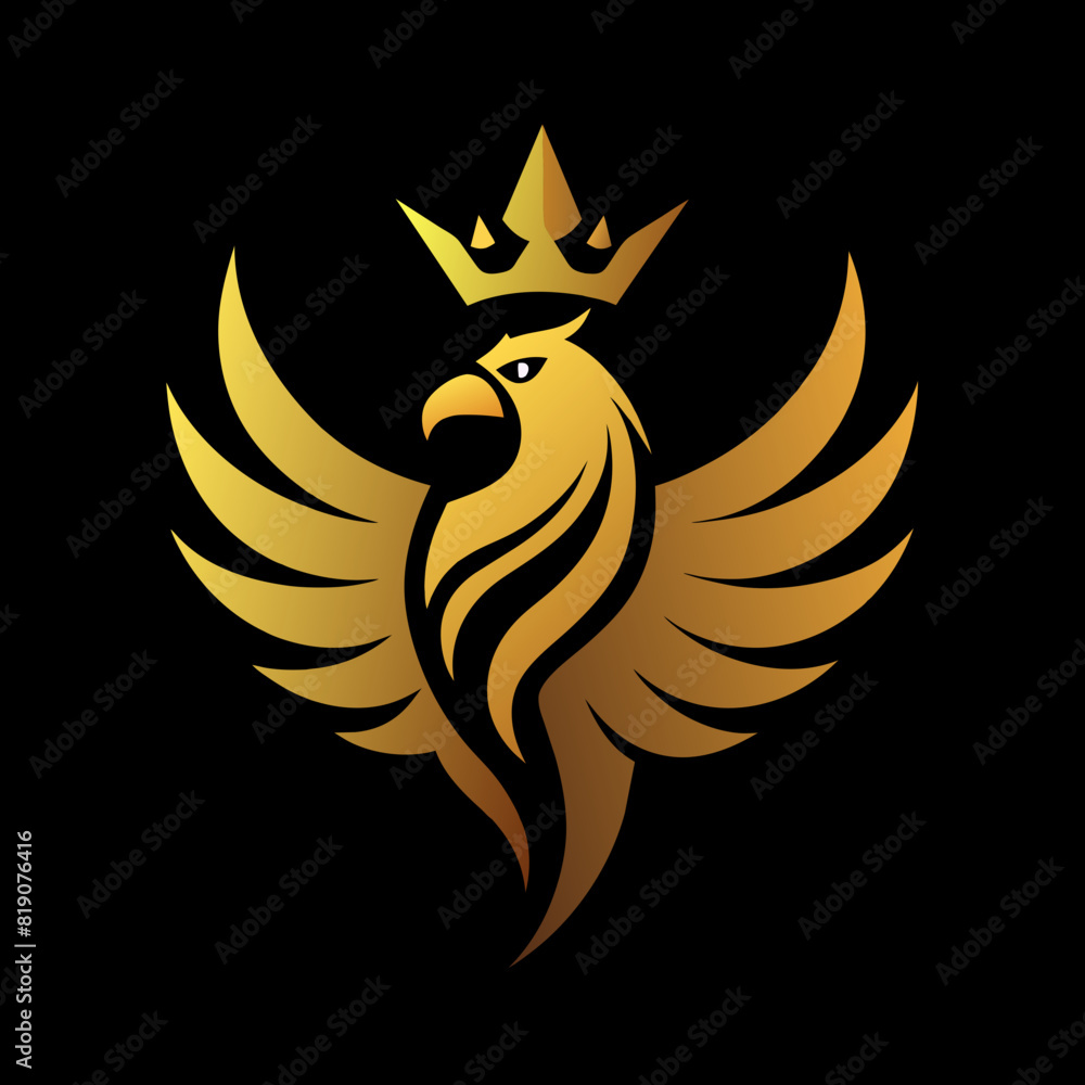 Golden Unique regal golden royal phoenix, crown on head, front full ...