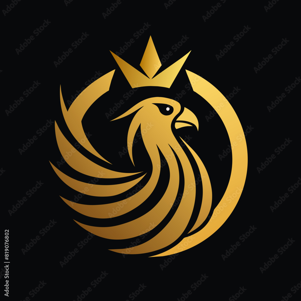 Golden Unique regal golden royal phoenix, crown on head, front full ...