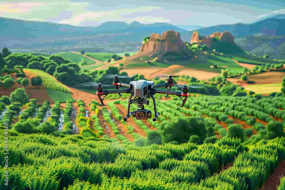 Vector farm drone agricultural viticulture spray with illustration in ...