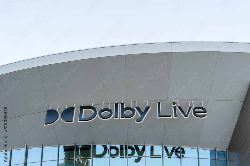 Las Vegas, Nevada, USA - May 30, 2023: Close up of Dolby Live logo sign ...