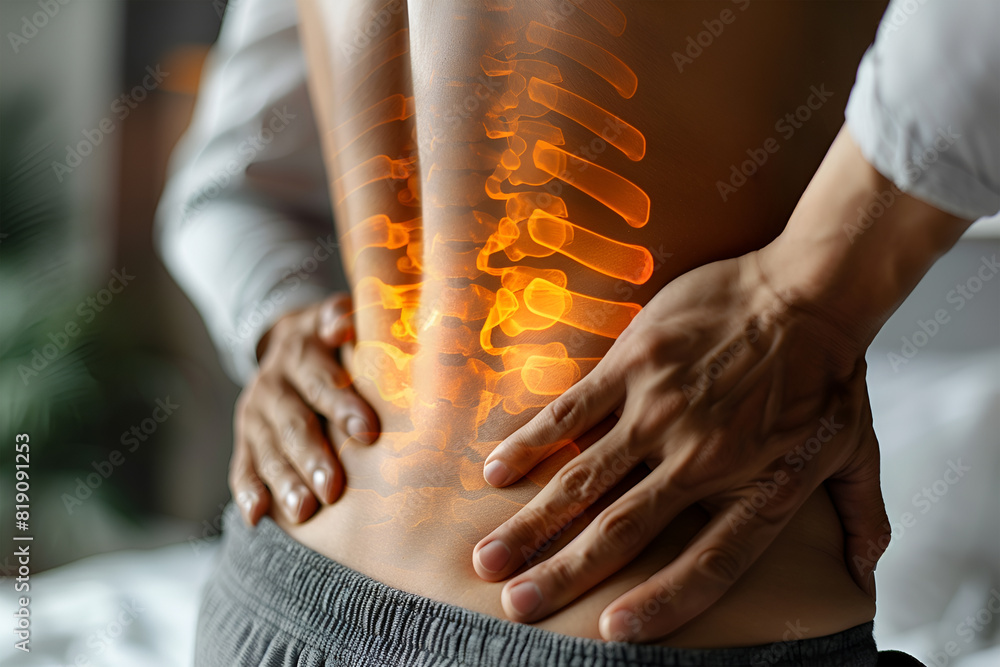 Human back anatomy, man holding his hand in the back pain area Stock ...