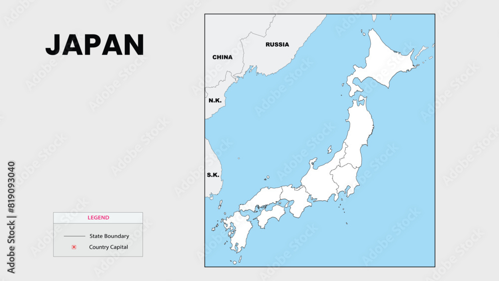Fototapeta mapa świata dla dzieci Japan Map. State and district map of ...