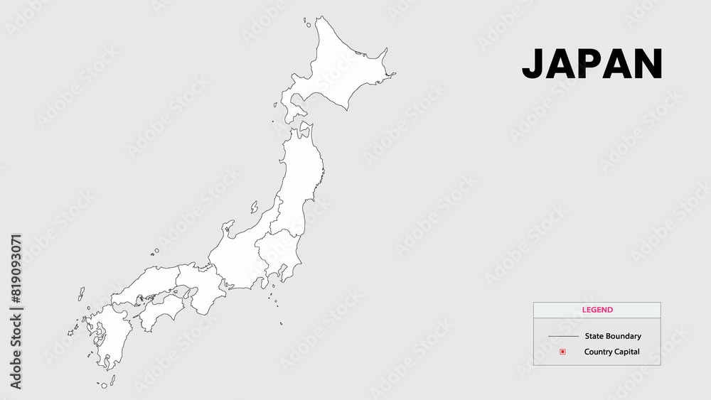 Japan Map. Outline state map of Japan. Political map of Japan with a ...
