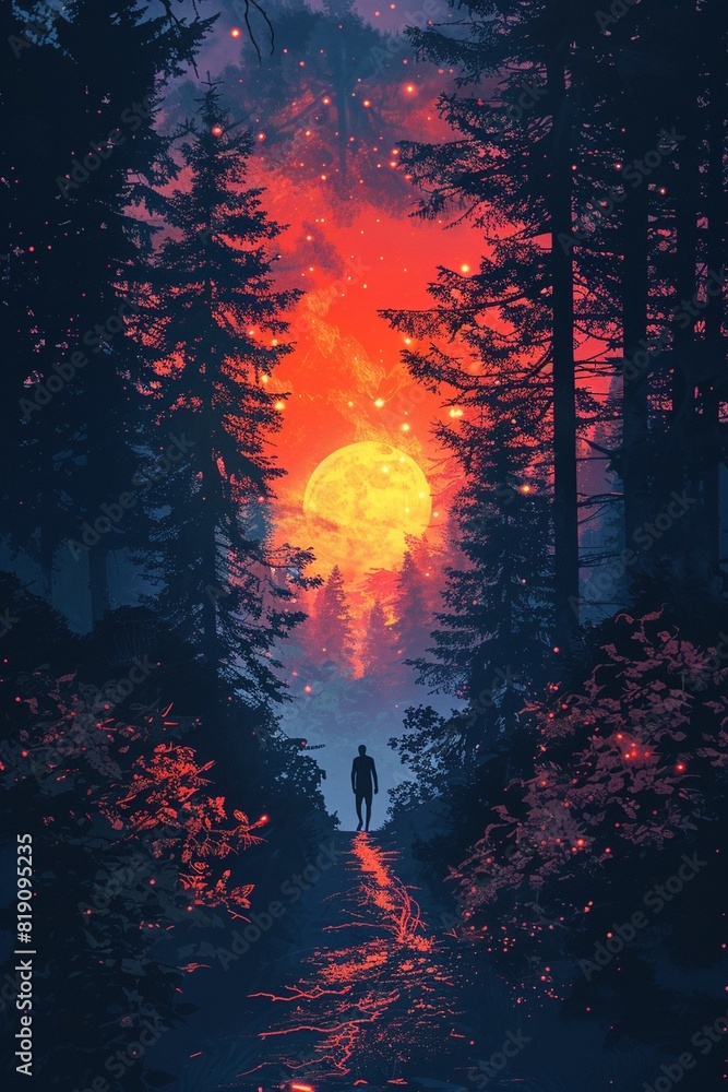 summer activities hiking in nature illustration flat design top view ...