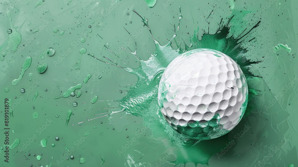 Golf ball with splashes of watercolor paint on a green background Stock ...