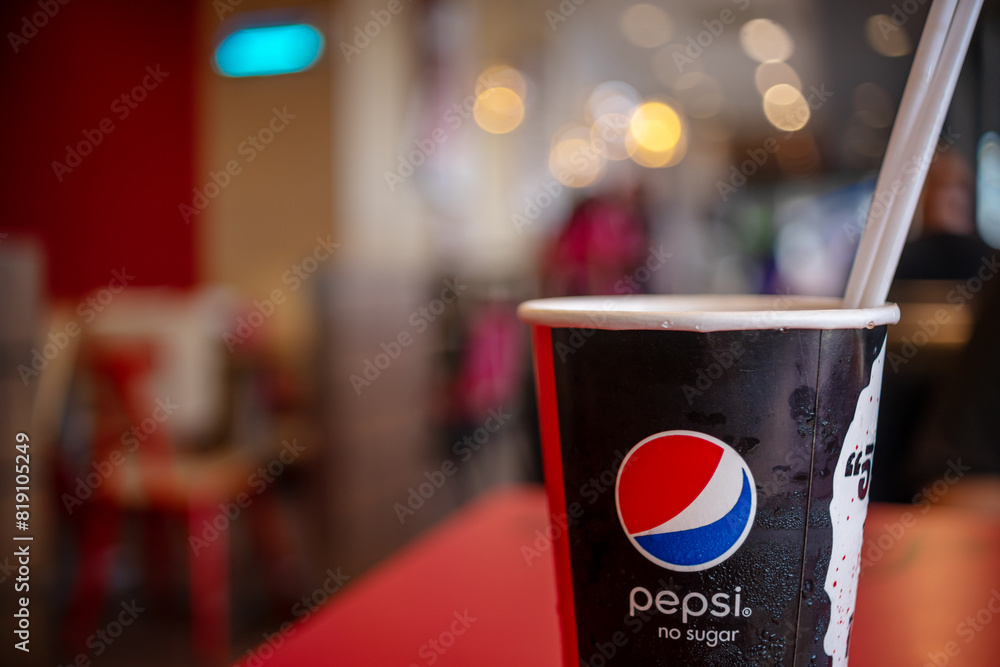 Cup of KFC's Pepsi, Soft drink with Chicken fried and Mashed potato in ...