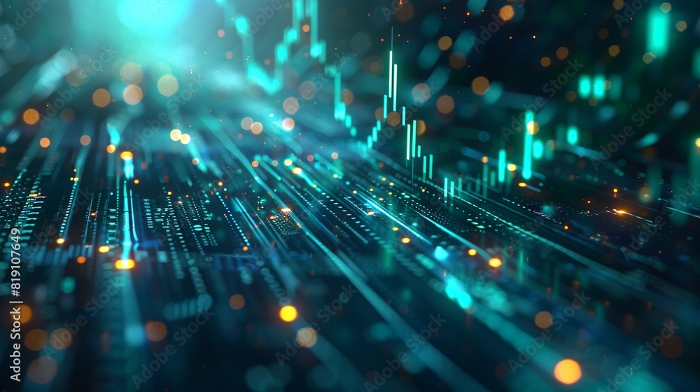 Financial growth graph, 3D rendering, metallic textures, green and blue ...