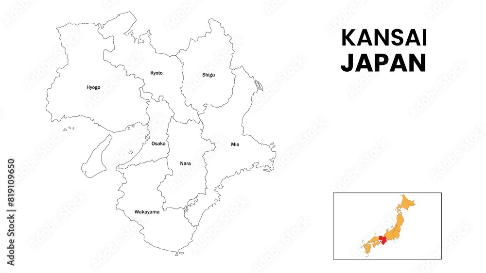 Kansai Map. State and district map of Kansai. Administrative map of ...