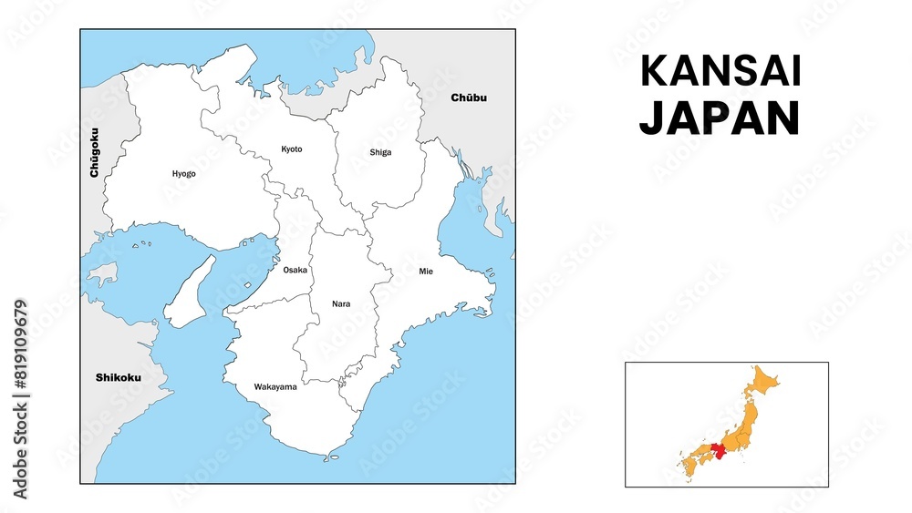 Kansai Map. State and district map of Kansai. Administrative map of ...