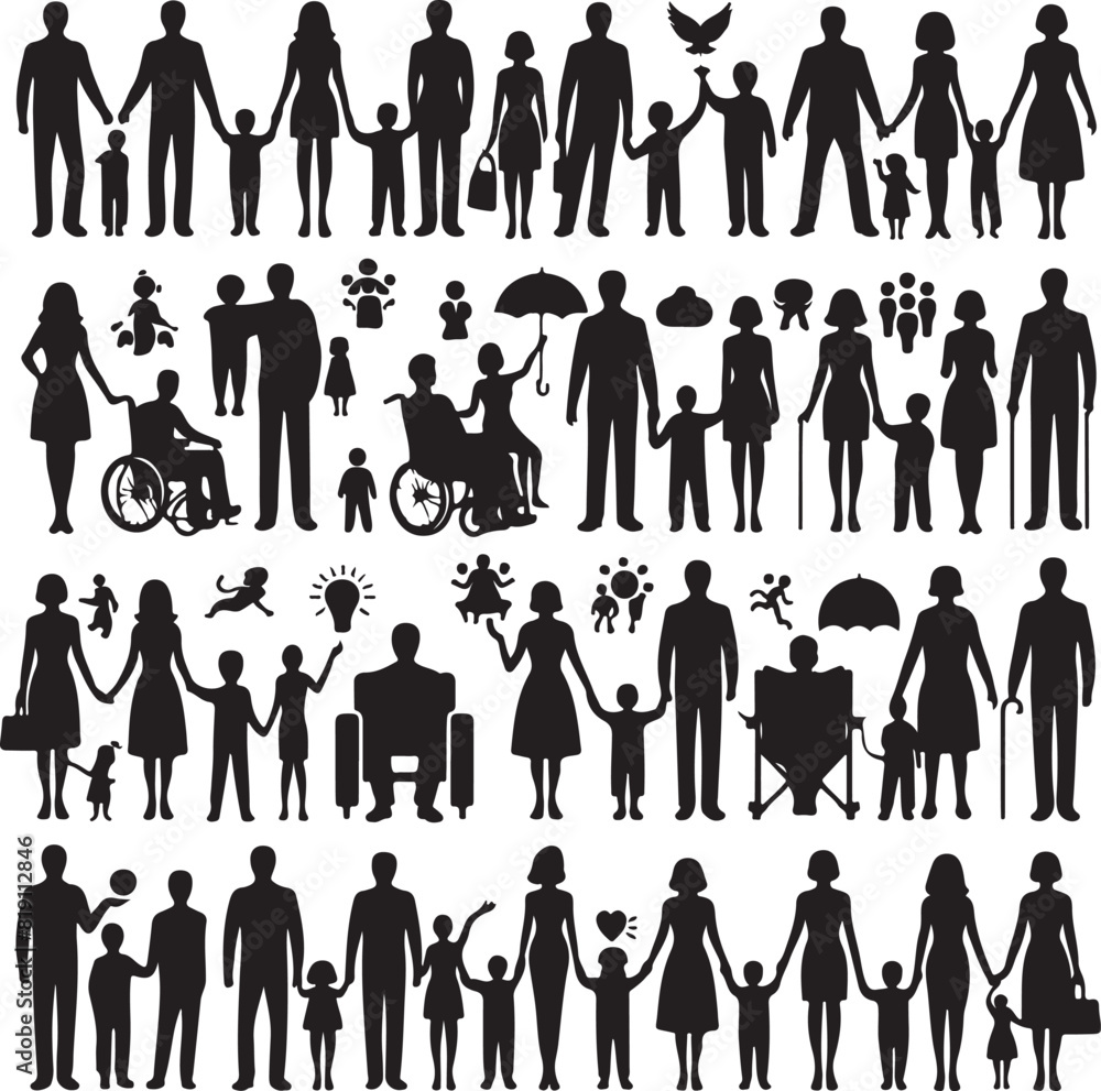 Vector silhouette icon of people, team, family. A symbol of the unity ...