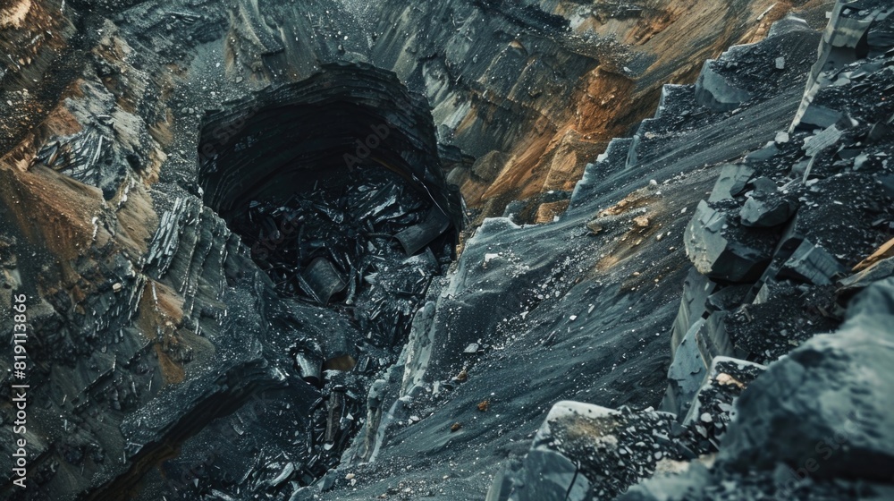 Heap of coal in a mine, Industrial coal mining in an open pit quarry ...