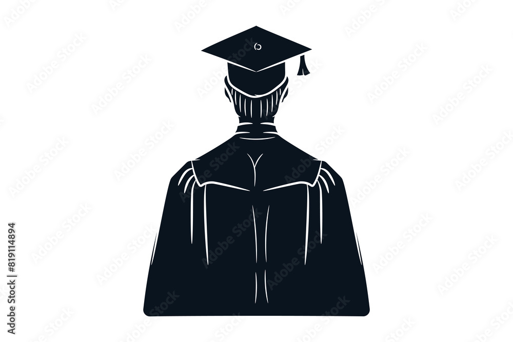 Graduate student with graduation cap and gown, back view, silhouette ...