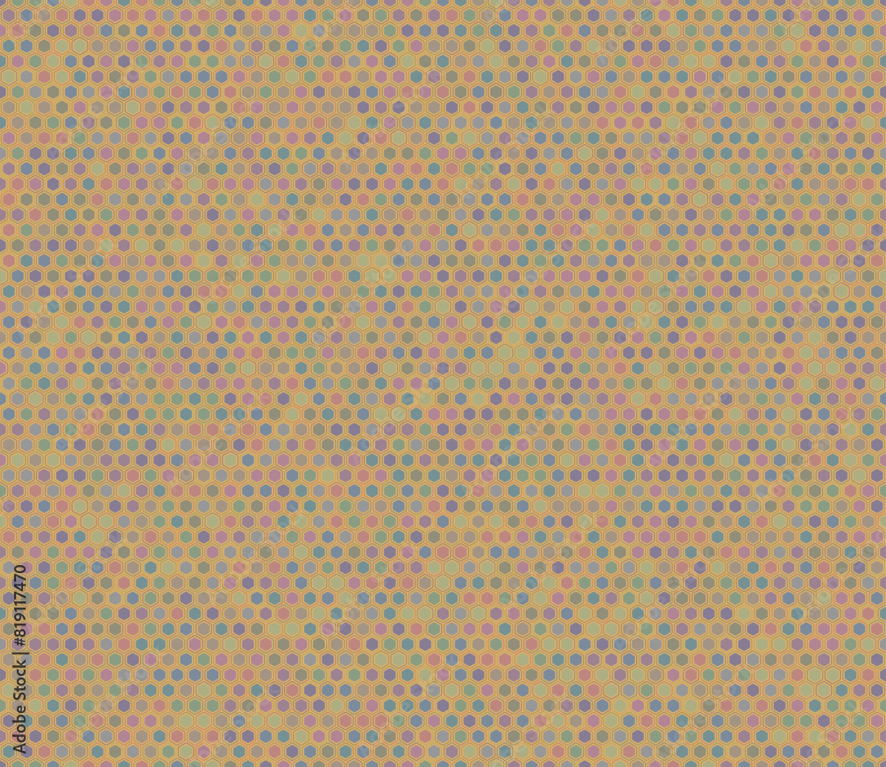 Vector seamless pattern. Rounded hexagons mosaic pattern with inner solid cells. Small hexagon ...