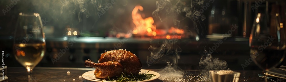 Ortolan, small bird eaten whole, clandestine French dining, dimly lit ...
