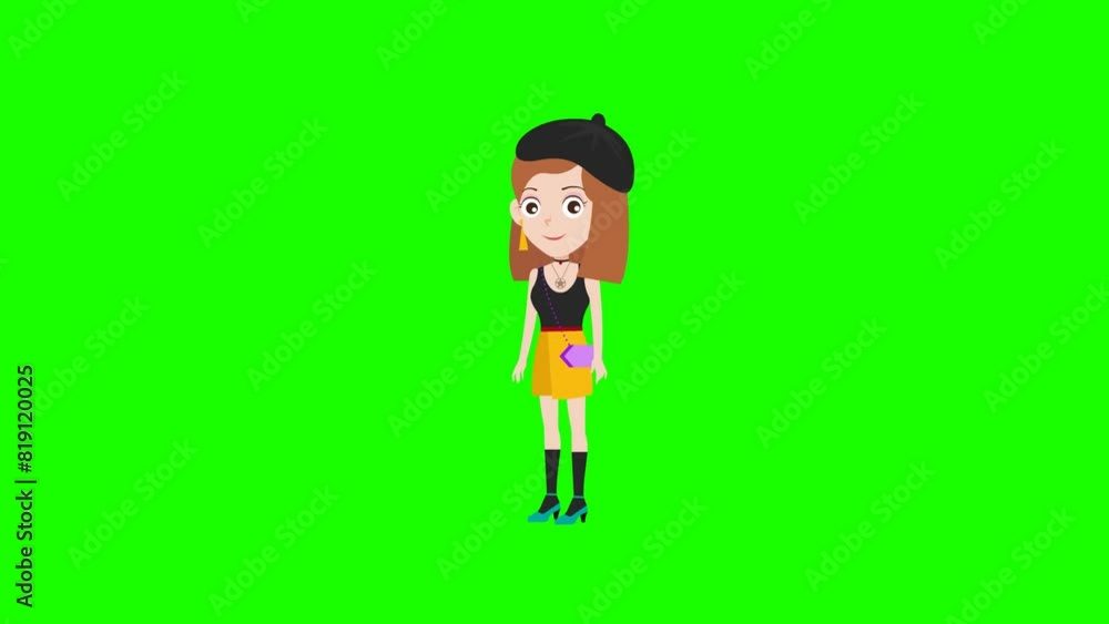beautiful cute cartoon fashion girl with sing reaction 2d animation and ...