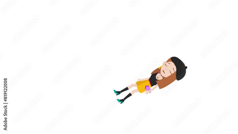 beautiful cute cartoon fashion girl suddenly fall down reaction 2d ...