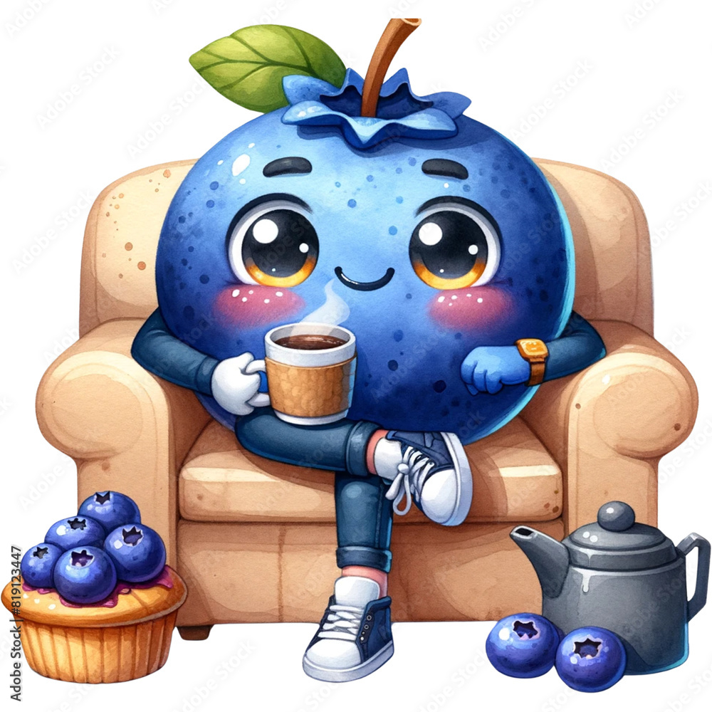 Cute Blueberry Clipart,Blueberry Character PNG,Blueberry Cafe Clipart ...