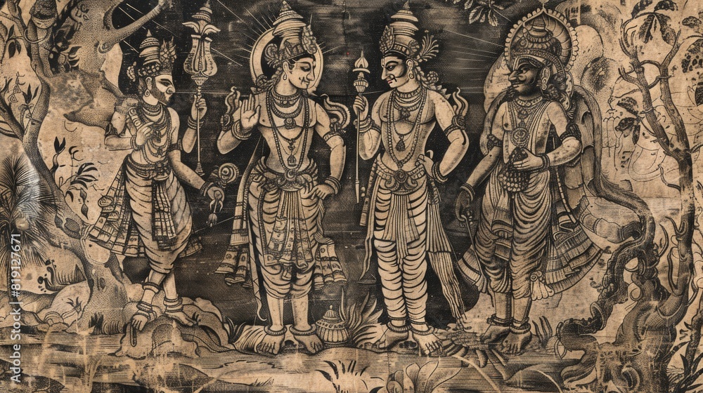 Indian engravings depicting the lives and exploits of Indian gods Stock ...