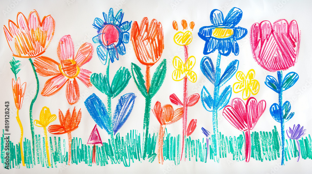 childs pencil drawing of flowers, scribble marks and pencil marks ...