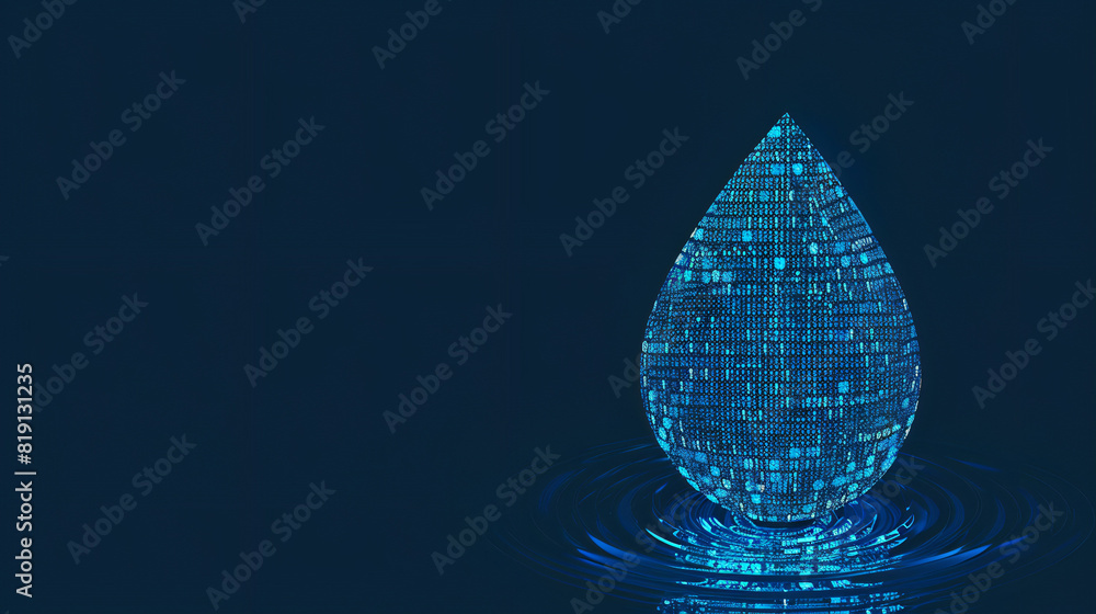 Elegant Water Droplet Logo Featuring Binary Code in Subtle Blue Hues ...