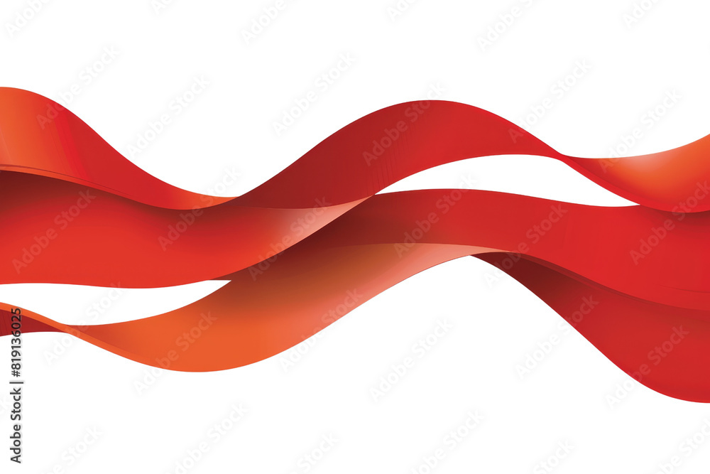 Abstract red ribbon waves on a black background with smooth curves and ...